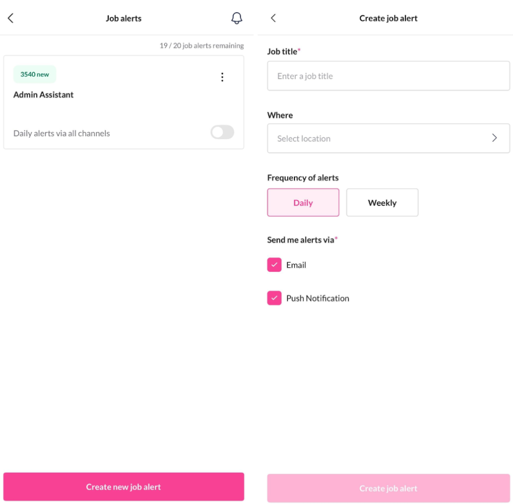 How do I get job alerts and notifications on FastJobs?